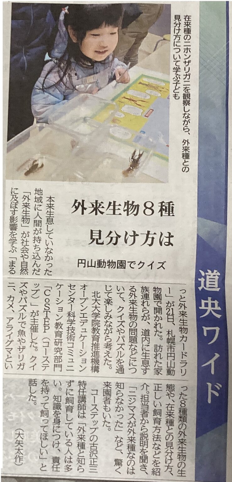 「まるっと外来生物カードラリー」が北海道新聞に掲載されました – CoSTEP – 北海道大学 大学院教育推進機構 科学技術コミュニケーション教育研究部門
